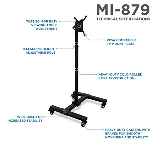 Mount-It! Mobile TV Stand with Locking Wheels | Adjustable Height Rolling Cart for 13" - 42" Flat Panel LCD LED Screens | VESA Compatible up to 200mm | Black