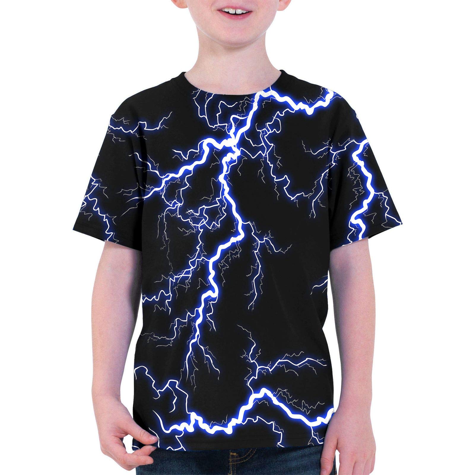 Asylvain Black Graphic Shirts for Kids Boys 3D Cool Tshirt Unisex Short Sleeve Summer Tops Tees Shirt Size 8-10 Years