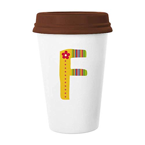 F Alphabet Flower Cute Pattern Mug Coffee Drinking Glass Pottery Ceramic Cup Lid