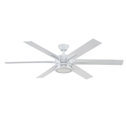 Honeywell Ceiling Fans Kaliza Modern 56 Inch Ceiling Fan with Light, Remote Control Fan, LED Indoor Fan with 6 Blades, Gray Wash and White Blade Finish Options, Bright White (51477-01)