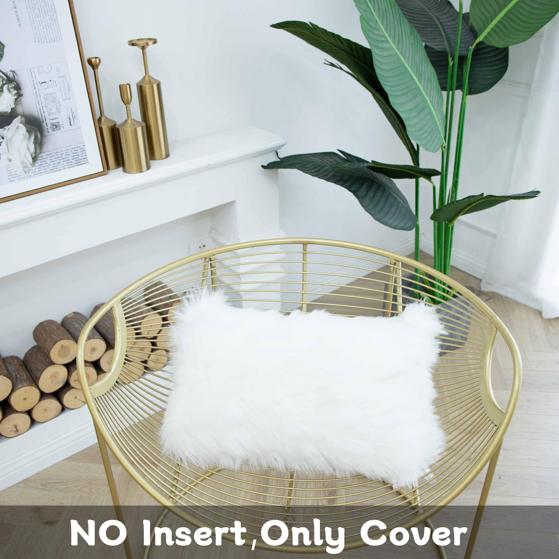 LIGICKY Decorative Lumbar Soft Faux Fur Throw Pillow Cover Luxury Series Rectangle Plush Pillow Case Cushion Cover for Couch Sofa Bed (12" x 20", White)