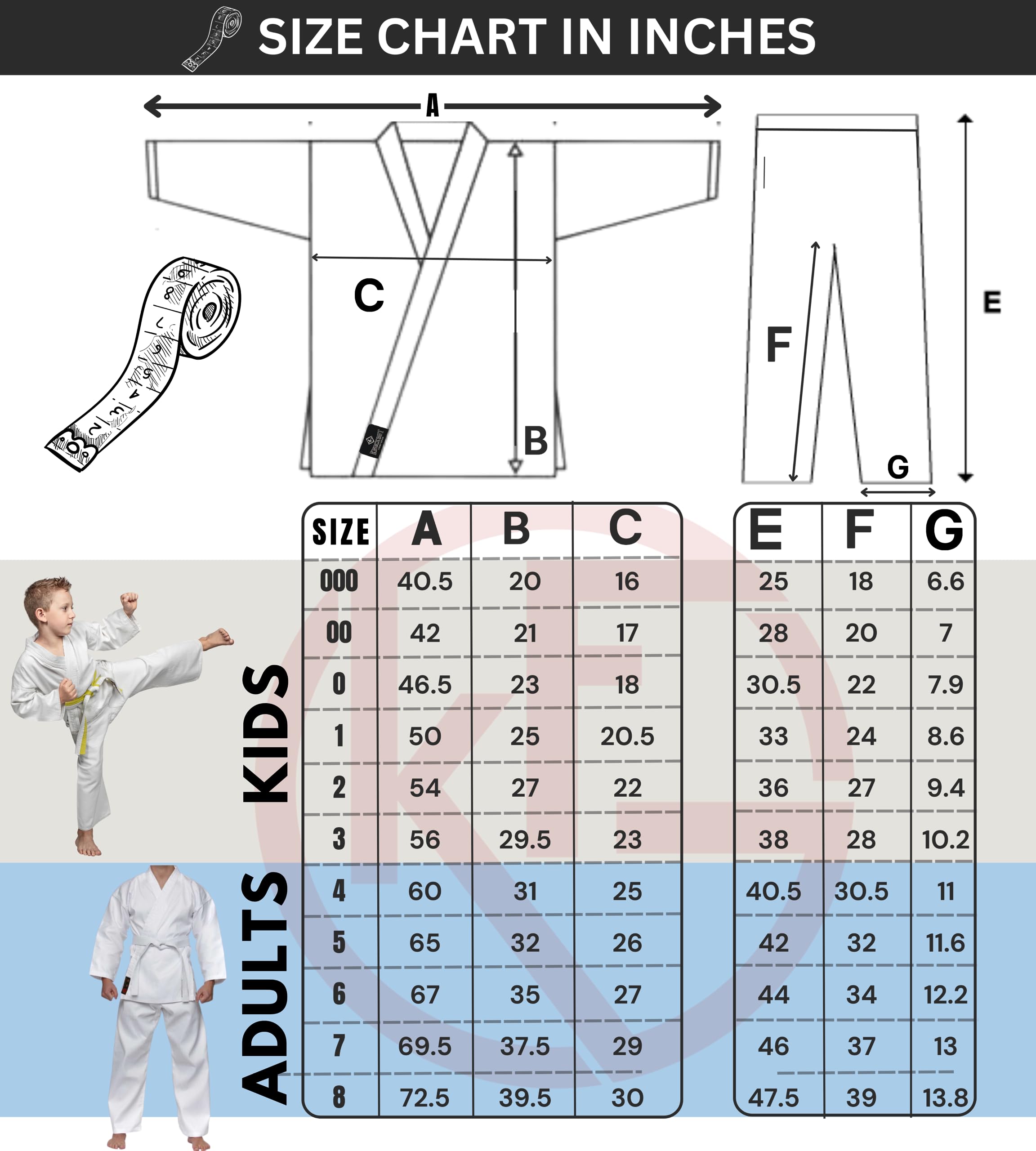 Knockout Fight Gear Karate Gi Kids & Adults Medium Weight Martial Arts Uniform Student Karate Gear With Free White Belt (White, 00 (3'9"-4'/50 lbs))