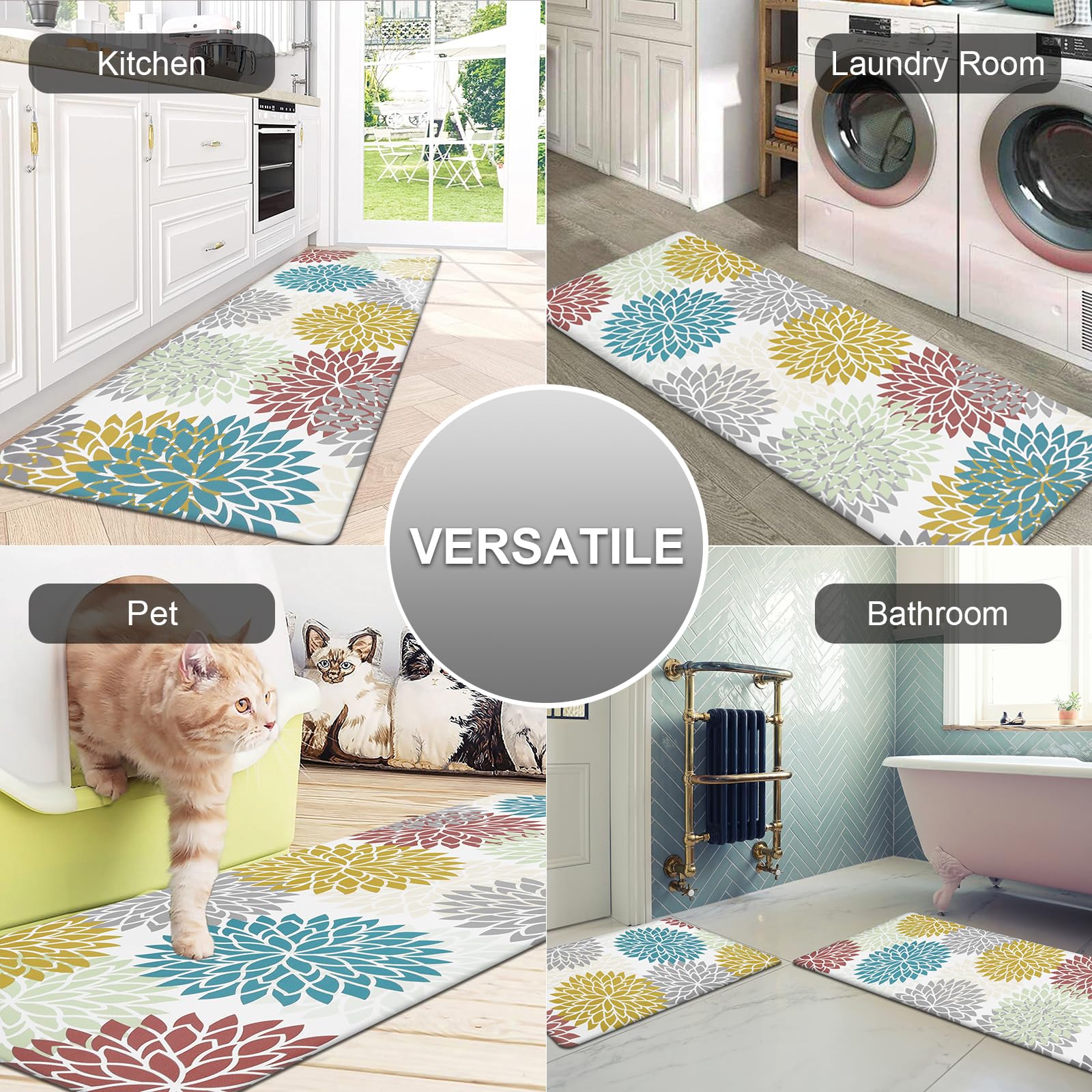 HEBE Anti Fatigue Kitchen Rug Sets 2 Piece Non Slip Kitchen Mats for Floor Cushioned Kitchen Rugs and Mats Waterproof Comfort Standing Mat Runner for Kitchen,Home Office,Sink,Laundry