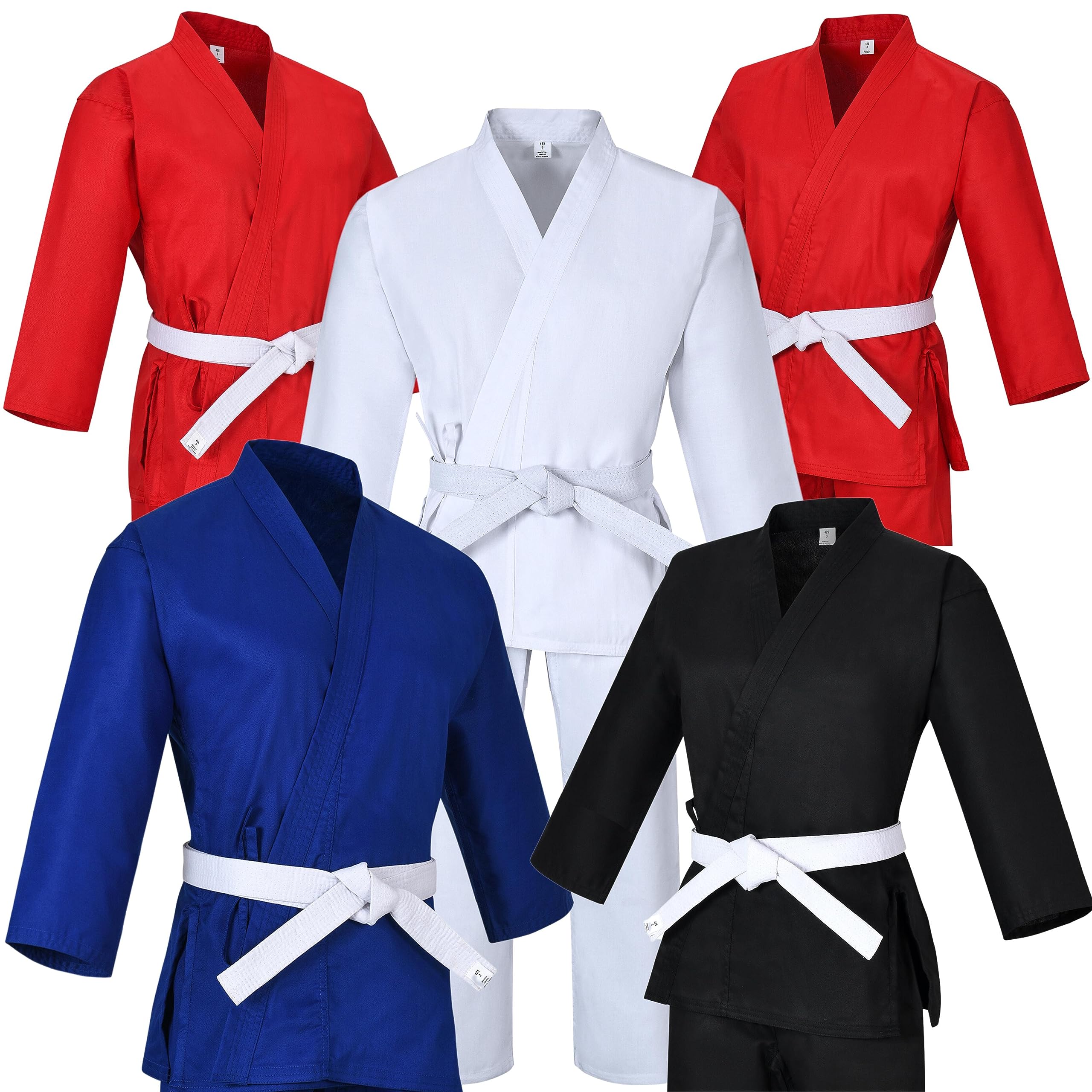 Knockout Fight Gear Karate Gi Kids & Adults Medium Weight Martial Arts Uniform Student Karate Gear With Free White Belt (White, 00 (3'9"-4'/50 lbs))