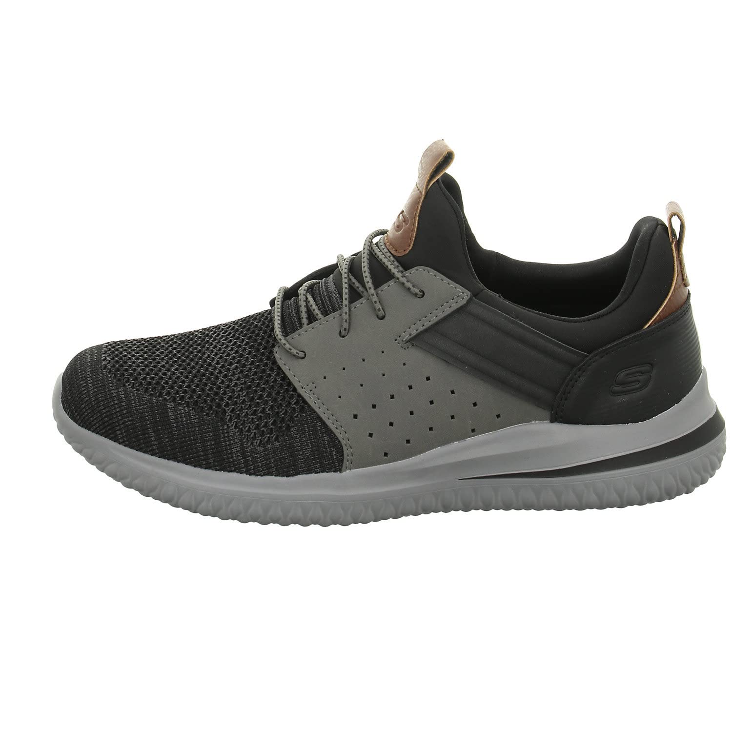Skechers Men's Delson 3.0-Cicada 210238 Knitted Bungee Lace Slip On, Black/Grey, 10
