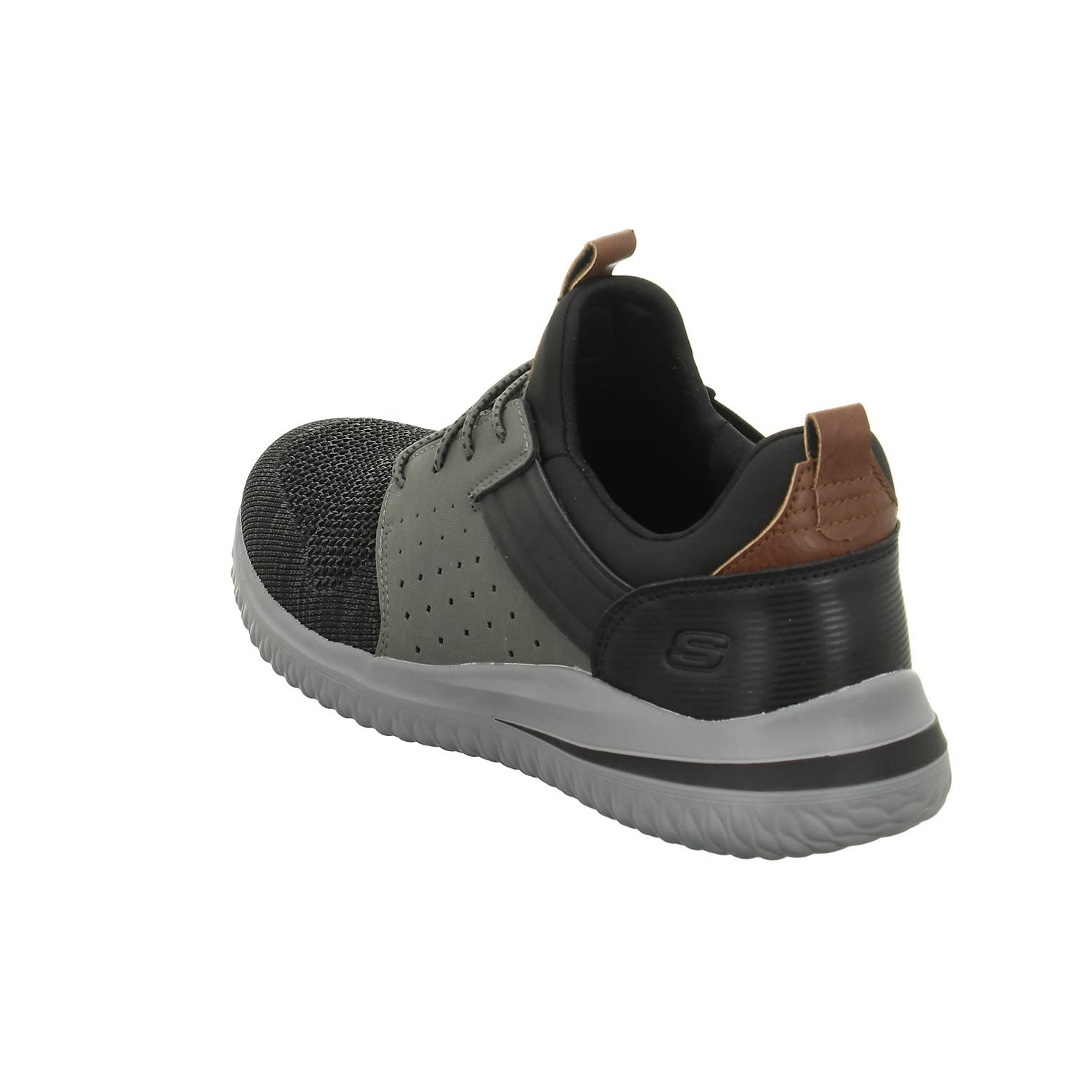 Skechers Men's Delson 3.0-Cicada 210238 Knitted Bungee Lace Slip On, Black/Grey, 10