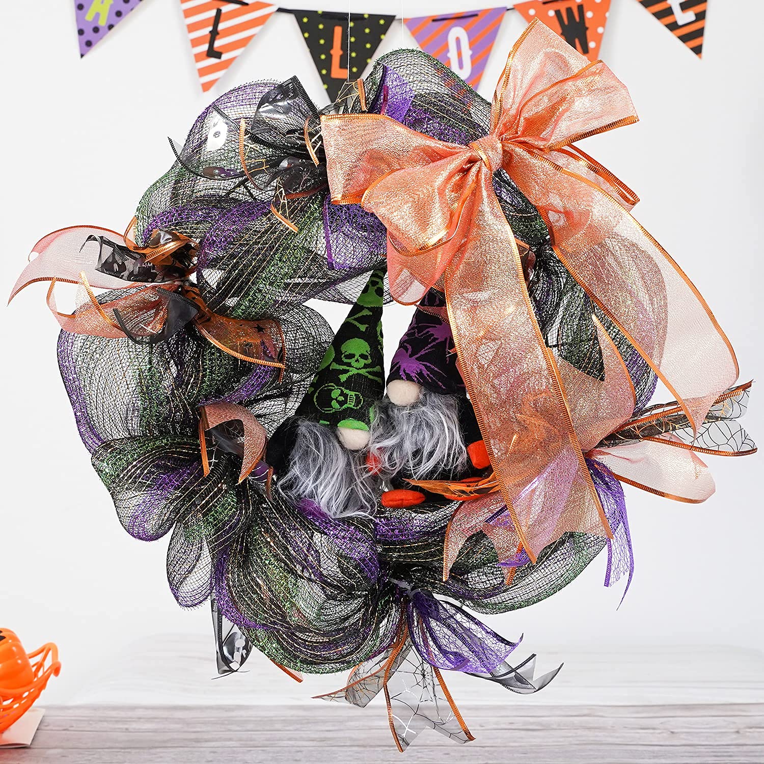 MEEDEE Halloween Ribbon - 6 Rolls, 36 Yards, Wired, Purple, Orange, Black, Skull Pattern