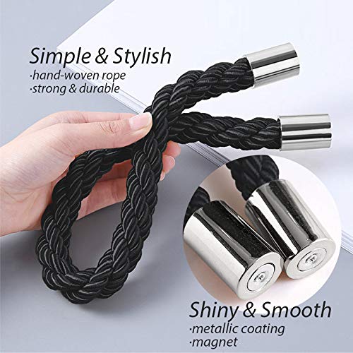 NICEEC 2 Pack Strong Magnetic Curtain Tiebacks Modern Simple Style Drape Tie Backs Convenient Decorative Weave Rope Curtain Holdbacks for Thin or Thick Home & Office Window Draperies (Black)
