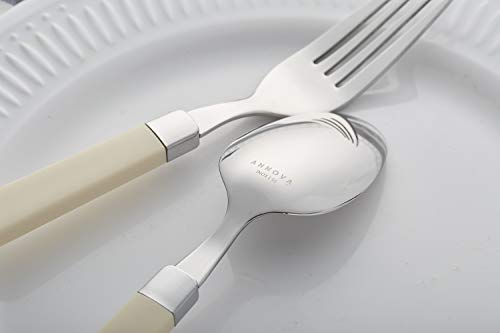 ANNOVA 16 Pieces Stainless Steel Flatware/Cutlery Set - Color Handles - 4 x Dinner Forks, 4 x Dinner Knives, 4 x Dinner Spoons, 4 x Dessert Spoons - Service for 4 (Cream, 16 Pieces)