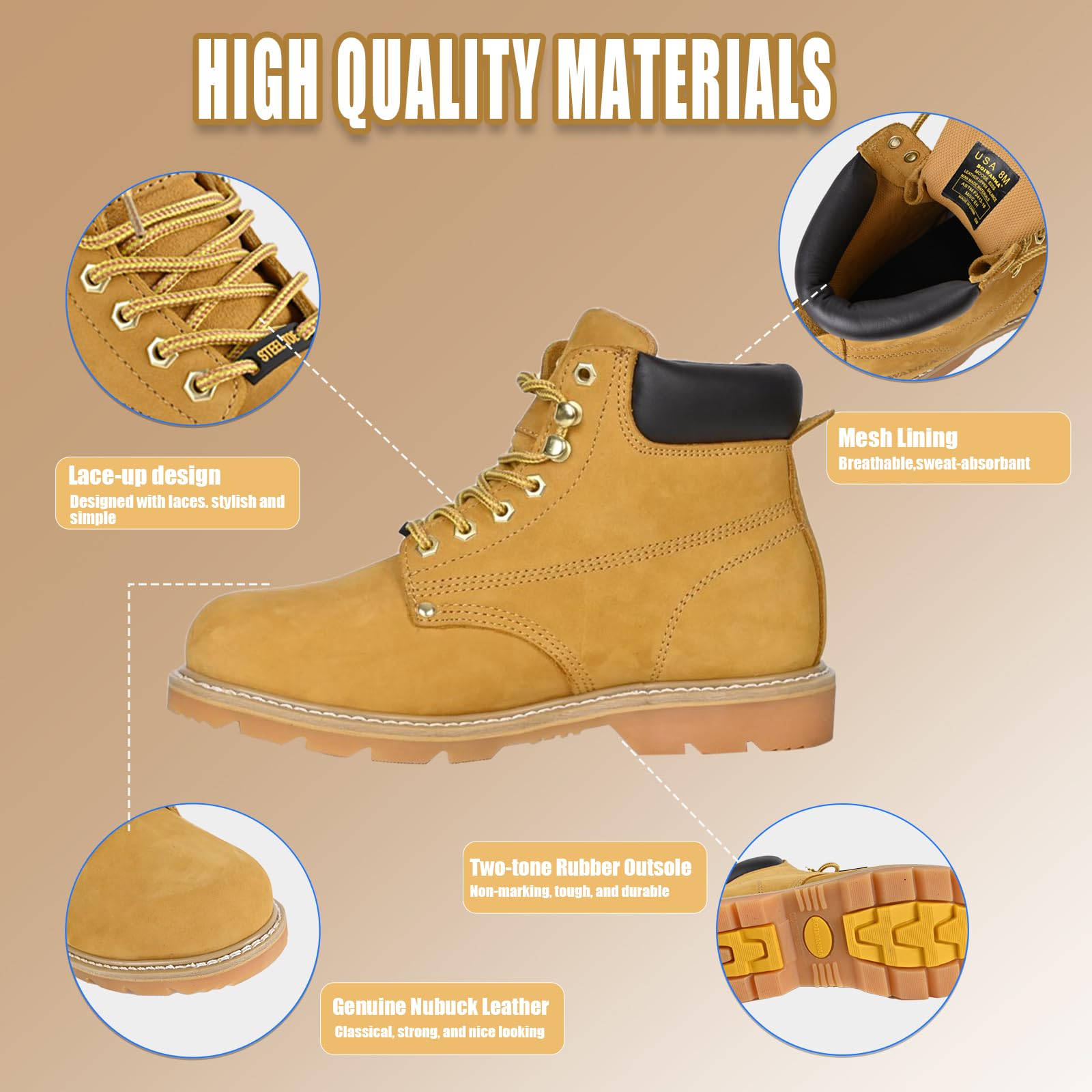 BOIWANMA Work Boots for Men, Steel Toe Leather Safety Boots, Oil, Slip and Heat Resistant Heavy Duty Wide Industrial & Construction Boots, US 12