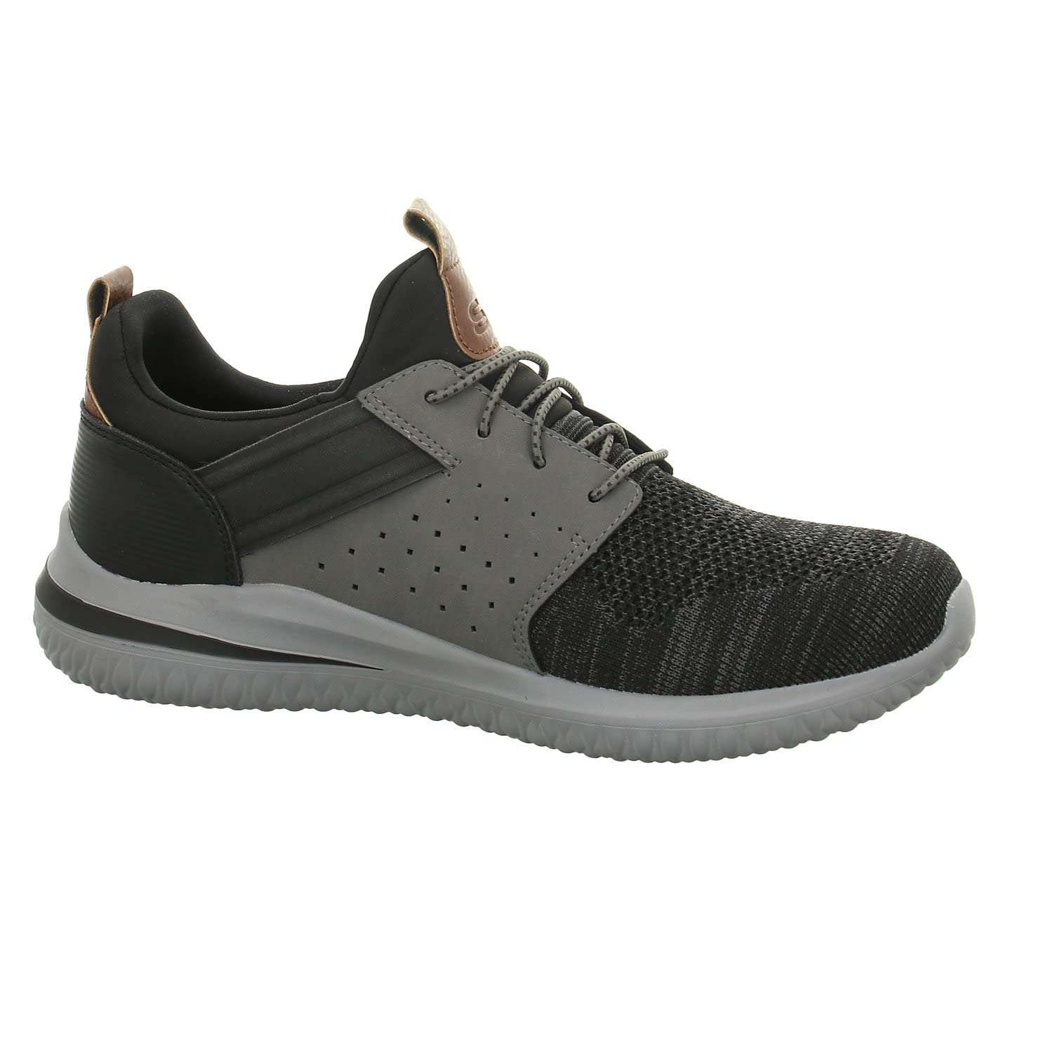 Skechers Men's Delson 3.0-Cicada 210238 Knitted Bungee Lace Slip On, Black/Grey, 10