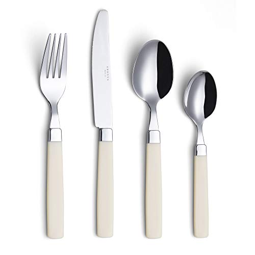 ANNOVA 16 Pieces Stainless Steel Flatware/Cutlery Set - Color Handles - 4 x Dinner Forks, 4 x Dinner Knives, 4 x Dinner Spoons, 4 x Dessert Spoons - Service for 4 (Cream, 16 Pieces)