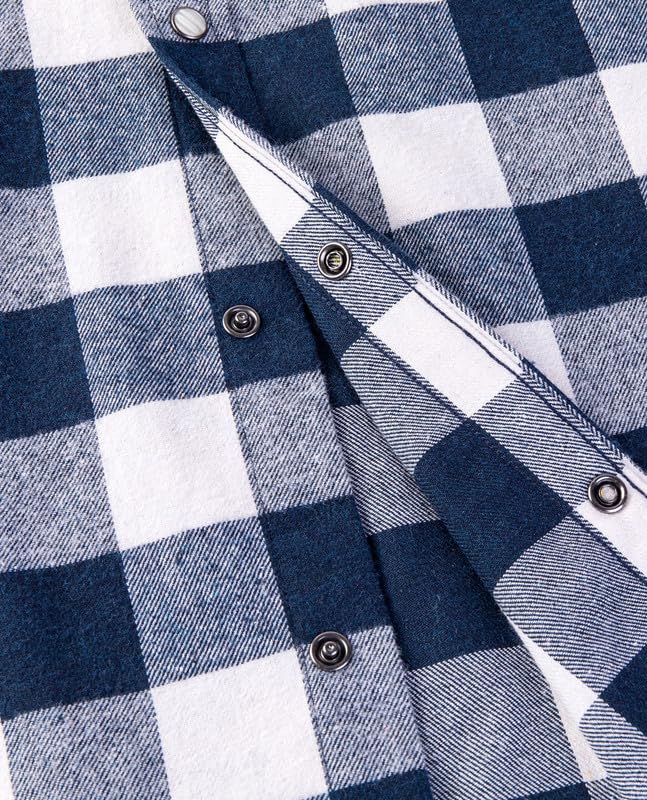 Snap Buttons Flannel Shirts for Men Regular Fit Mens Long Sleeve Shirt,Navy White MFL009,Large