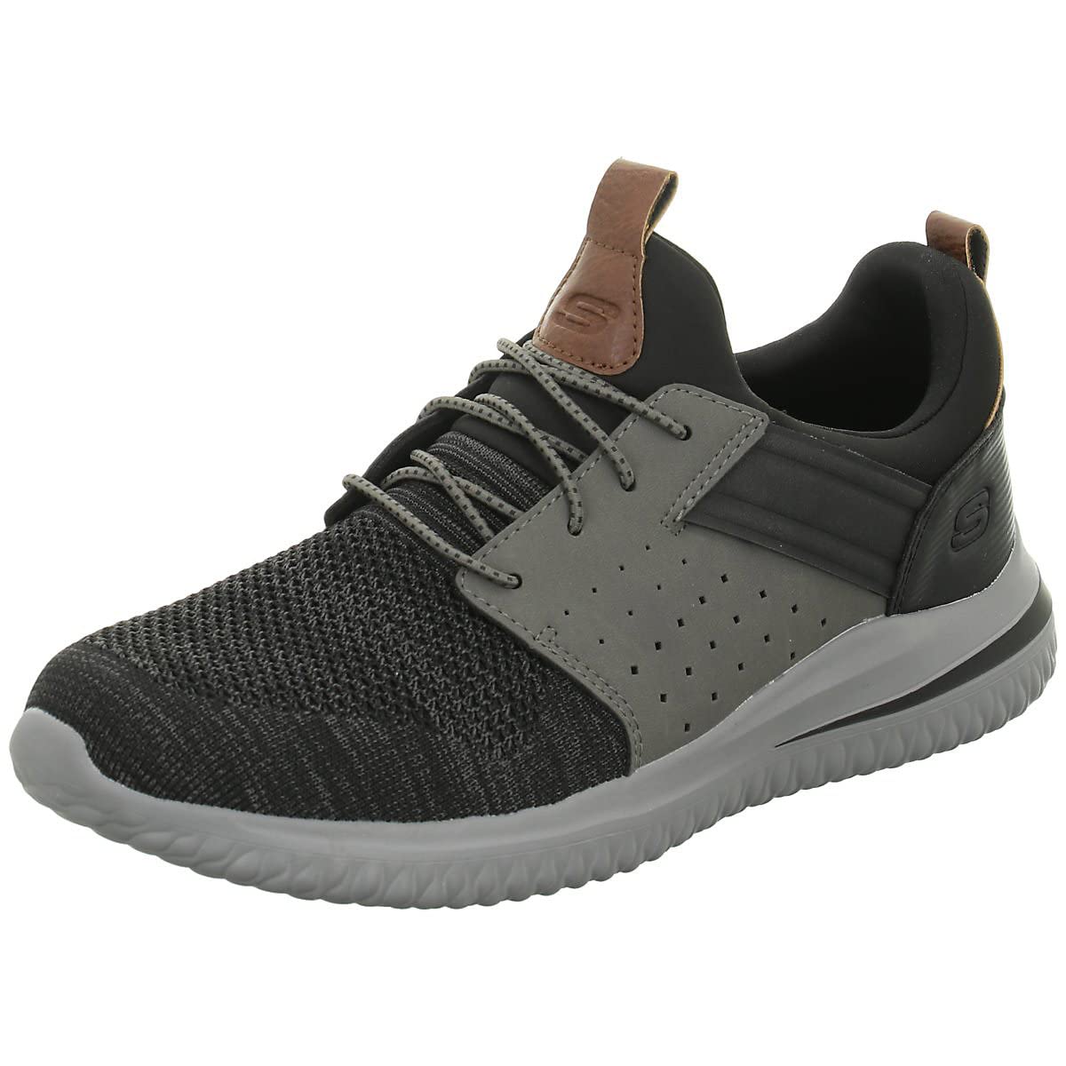 Skechers Men's Delson 3.0-Cicada 210238 Knitted Bungee Lace Slip On, Black/Grey, 10