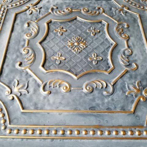 TD04 Smocked Gold Faux Tin Glue up, Drop in Ceiling Tile, Pack of 10 2'X2' Tiles. Covers 40 sq.ft. Easy to Install PVC Panels, Great for DIY Projects - Antique Vintage Look Ceiling, 3D Wall Paneling