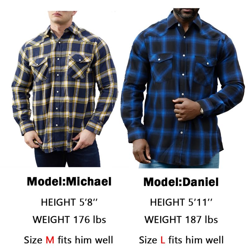 Snap Buttons Flannel Shirts for Men Regular Fit Mens Long Sleeve Shirt,Navy White MFL009,Large