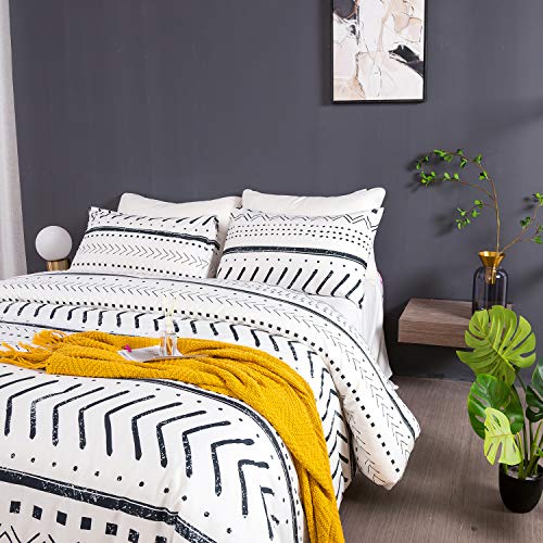 Luxlovery Boho White Comforter Set King Farmhouse Bedding Comforter Set King Size Black and White Aztec Comforter Striped Cotton Geometric Folkloric Comfy Cotton Bohemian Comforter Blanket Quilts