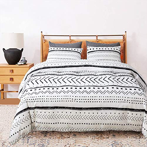 Luxlovery Boho White Comforter Set King Farmhouse Bedding Comforter Set King Size Black and White Aztec Comforter Striped Cotton Geometric Folkloric Comfy Cotton Bohemian Comforter Blanket Quilts