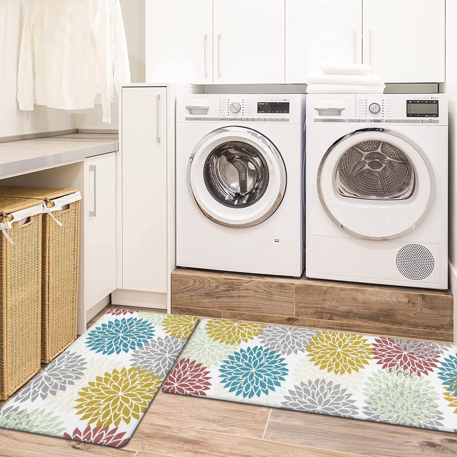 HEBE Anti Fatigue Kitchen Rug Sets 2 Piece Non Slip Kitchen Mats for Floor Cushioned Kitchen Rugs and Mats Waterproof Comfort Standing Mat Runner for Kitchen,Home Office,Sink,Laundry
