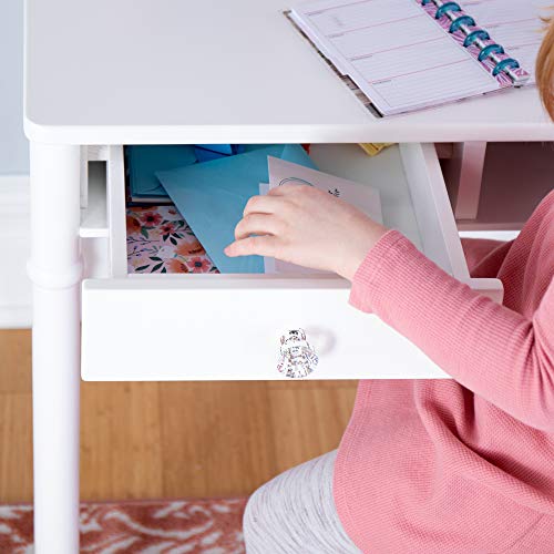 Guidecraft Dahlia Desk and Chair Set - White: Children’s Home Wooden Study Table for Computer, Homework, Writing with Storage Drawers, Kids Bedroom Furniture Workstation