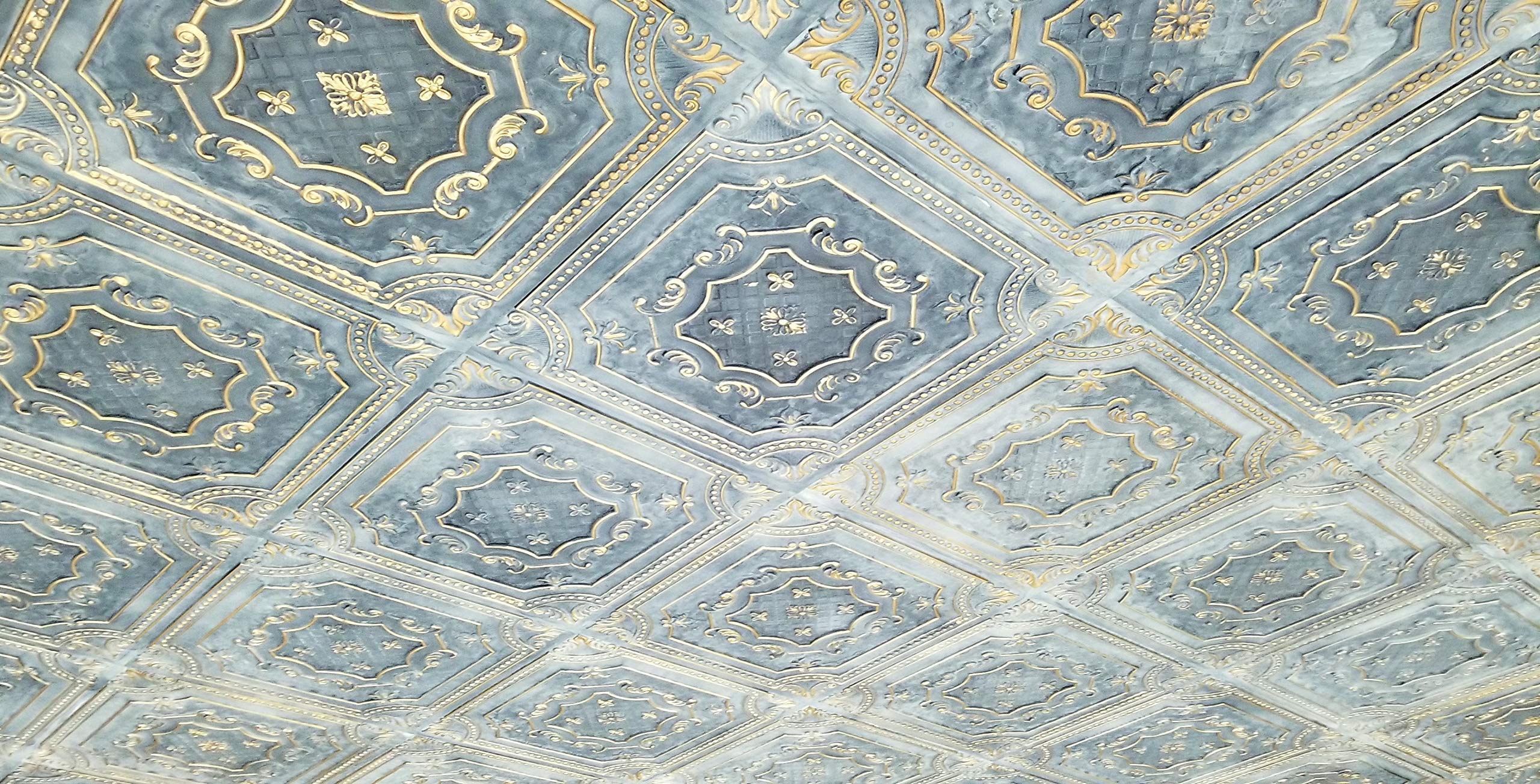 TD04 Smocked Gold Faux Tin Glue up, Drop in Ceiling Tile, Pack of 10 2'X2' Tiles. Covers 40 sq.ft. Easy to Install PVC Panels, Great for DIY Projects - Antique Vintage Look Ceiling, 3D Wall Paneling