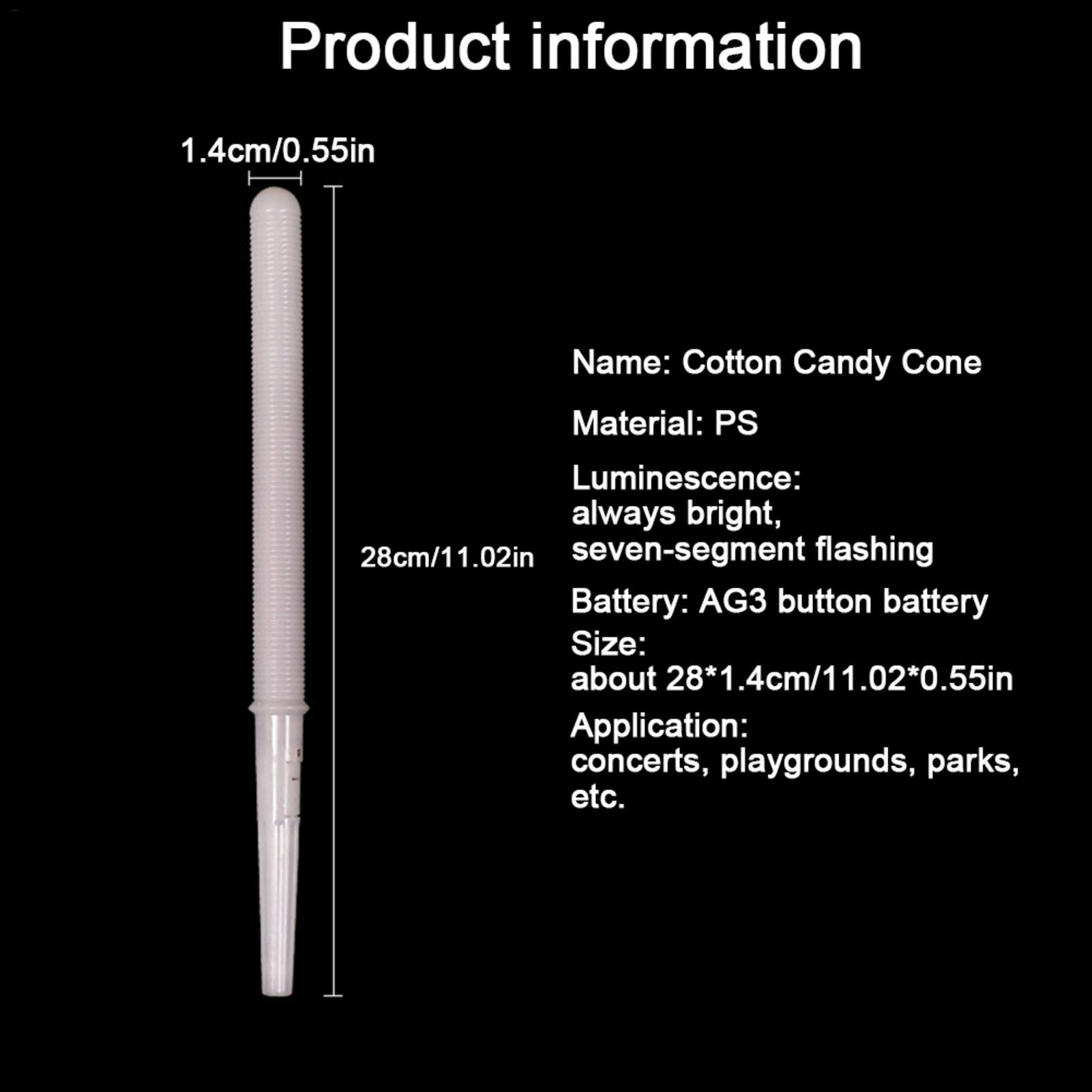 N/Q LED Cotton Candy Cones Reusable Cotton Candy Sticks for use in Any Cotton Candy Maker and with Any Type of Cotton Candy Sugar(1 PCS)