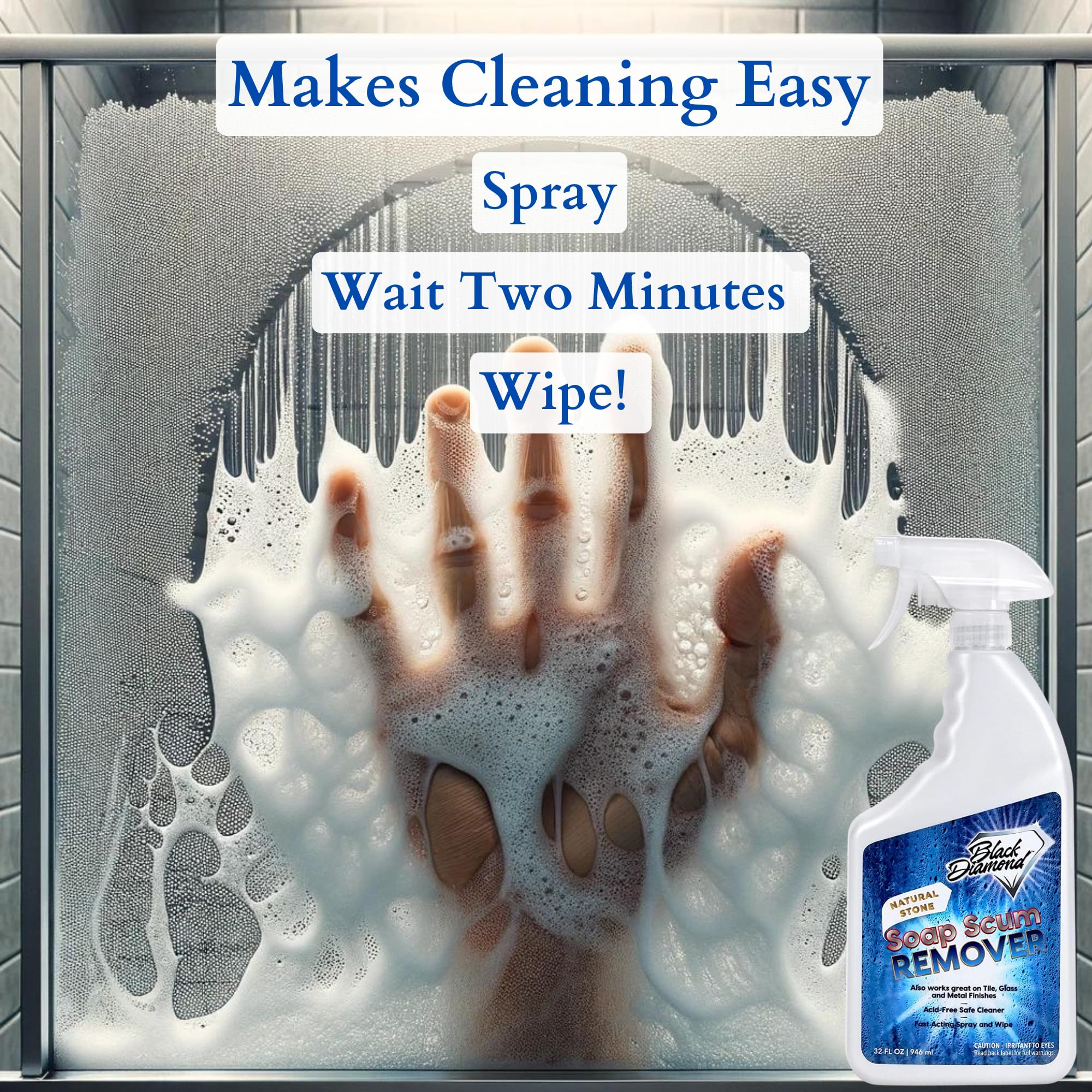Black Diamond Stoneworks Natural Stone Shower Soap Scum Remover Spray. For Cleaning Bathtubs, Glass Doors, Tubs, Travertine, Marble, Tile. Heavy Duty, Safe Acid-Free Cleaner. Safe for fixtures.