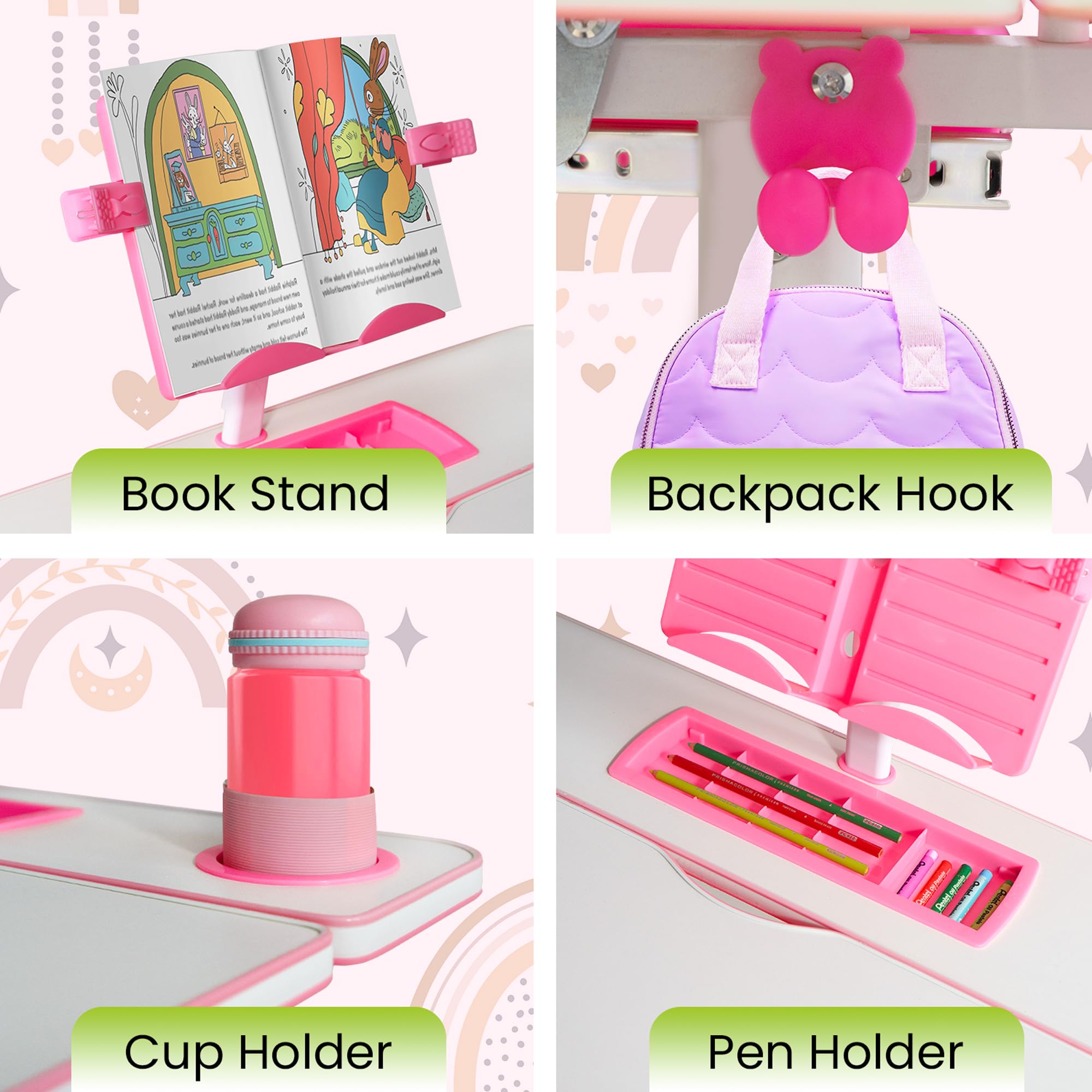 Gorilla Gadgets Kids Table and Chair Set for Ages 4-12, Height Adjustable Children's Study Station, Student School Table with Light, Pencil Case, and Bookstand (DSK-Kids)