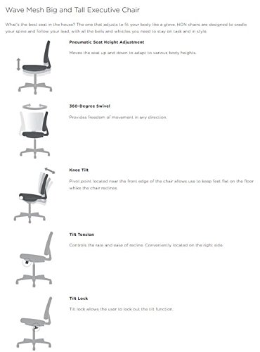 HON Wave Mesh Big and Tall Executive Chair | Knee-Tilt | Adjustable Arms | Black Fabric Seat | HVL705 Model
