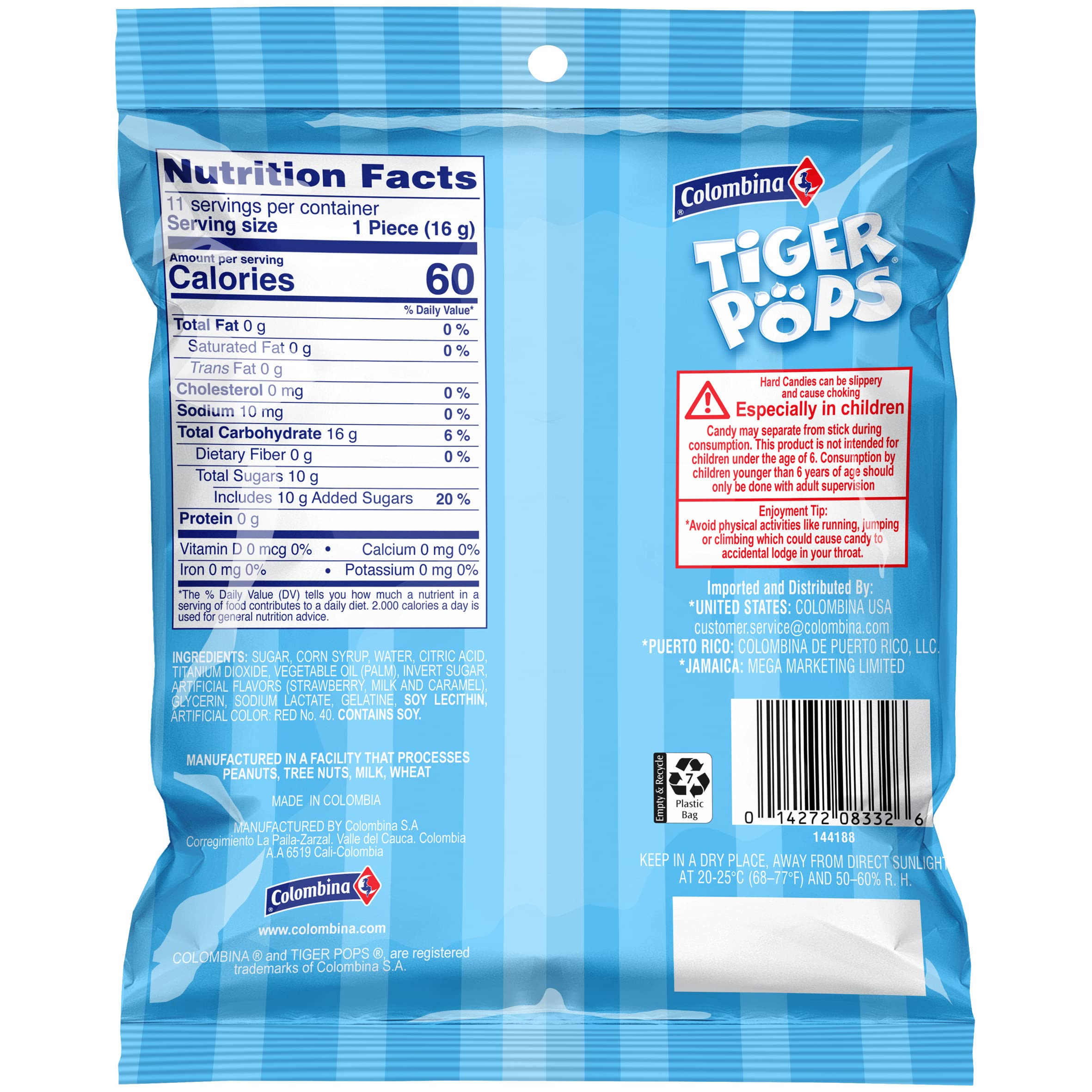 Colombina Tiger Pops Strawberry Ice Cream 6.2oz