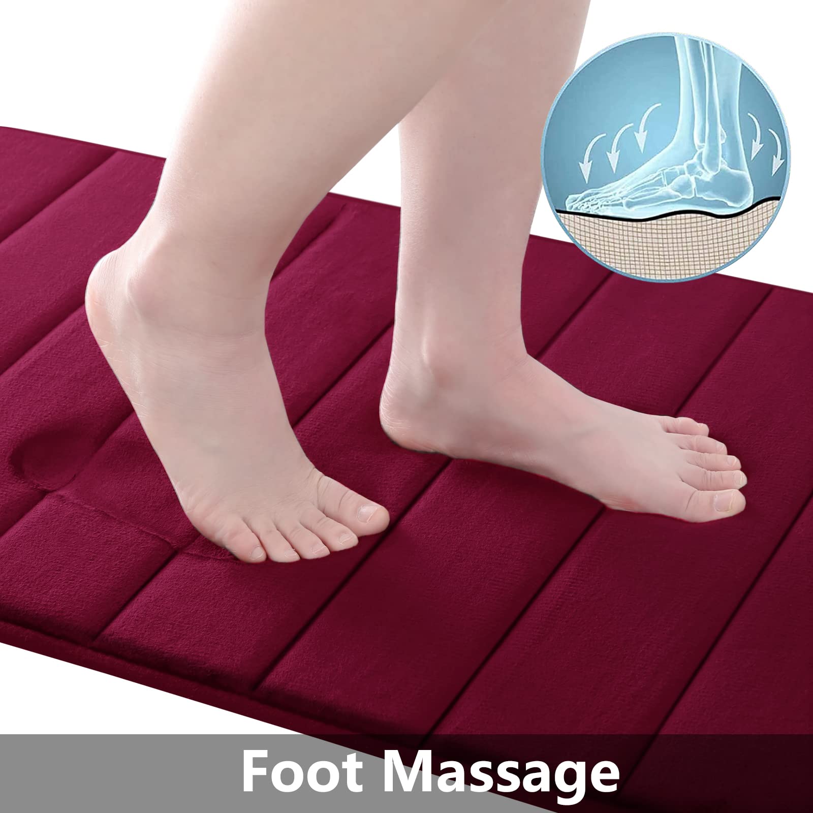 Buganda Memory Foam 3 Pieces Bathroom Rugs Set - Thick Soft Absorbent Non-Slip Bath Mats, Washable Small/Large/Contour Bath Rugs (24" x 16" + 30" x 20" + 24" x 20", Wine Red)