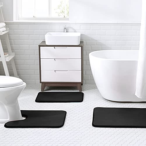 Walensee Extra Thick Memory Foam Bath Rug (17x24 Black) Non Slip Absorbent Super Cozy Velvet Bathroom Mat, Luxury Soft Plush Small Carpet for Bath Room Shower Floor Tub, Machine Wash Dry