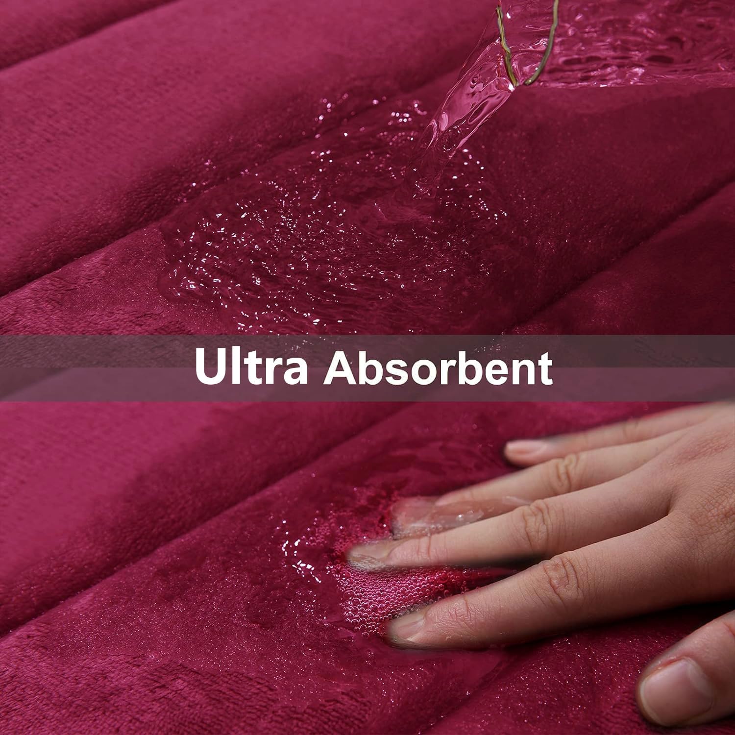 Buganda Memory Foam 3 Pieces Bathroom Rugs Set - Thick Soft Absorbent Non-Slip Bath Mats, Washable Small/Large/Contour Bath Rugs (24" x 16" + 30" x 20" + 24" x 20", Wine Red)