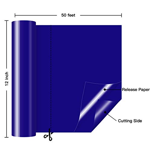 HTVRONT Royal Blue Permanent Vinyl Roll - 12" x 50 FT Blue Adhesive Vinyl for Cricut, Silhouette, Cameo Cutters, Blue Vinyl Roll for Signs, Scrapbooking, Craft, Die Cutters