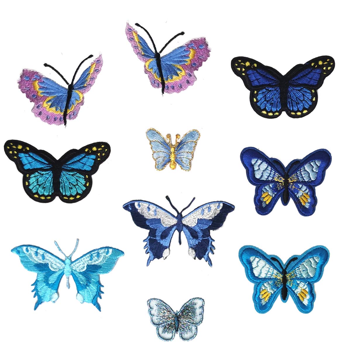 Mililanyo 10 Pieces Blue Butterfly Iron on Patches, Embroidery Applique Sew on Repair Patches for DIY Decor, Jeans, Jackets, Bags, Cloth