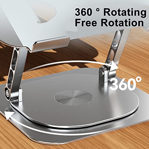 LIENS Adjustable Laptop Stand with 360 Rotating Base Compatible with MacBook Pro/Air Notebook up to 17 Inches Silver (Silver with Fan)