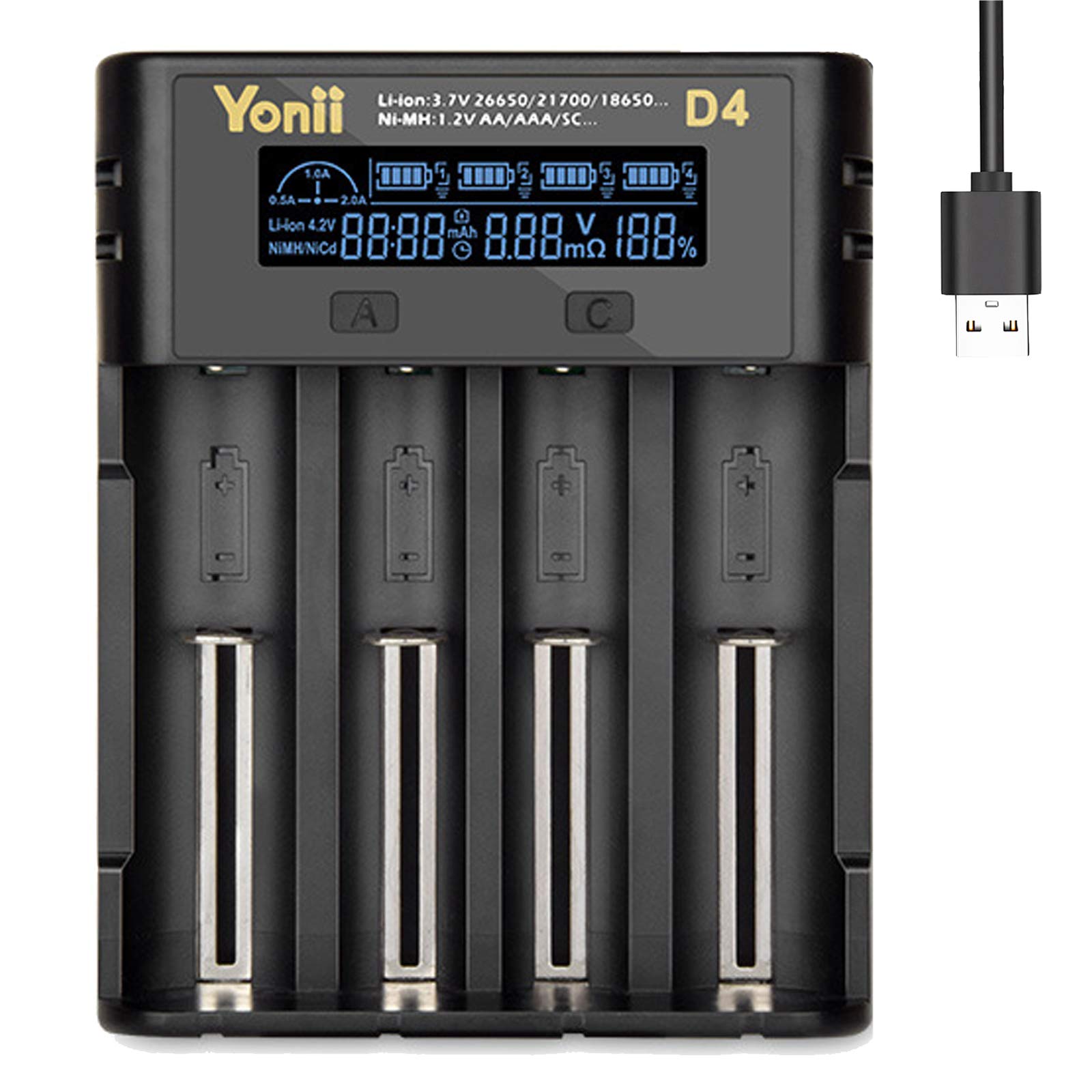 PUNLIM 18650 Battery Charger, Universal Smart LCD Display Fast Charger for Rechargeable Batteries Ni-MH Ni-Cd AA AAA Li-ion LiFePO4 IMR 10440 14500 16340 RCR123A 26650 3.7v 1.5v