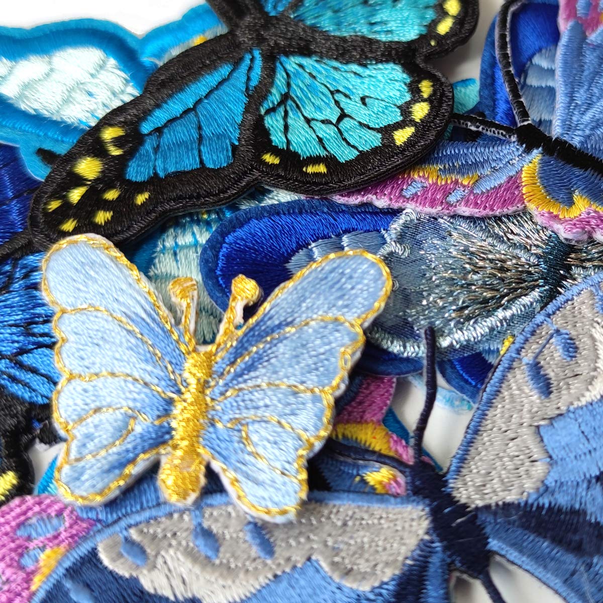 Mililanyo 10 Pieces Blue Butterfly Iron on Patches, Embroidery Applique Sew on Repair Patches for DIY Decor, Jeans, Jackets, Bags, Cloth