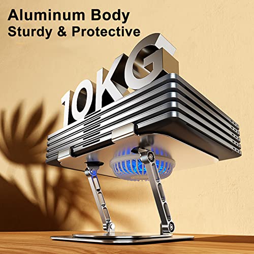 LIENS Adjustable Laptop Stand with 360 Rotating Base Compatible with MacBook Pro/Air Notebook up to 17 Inches Silver (Silver with Fan)