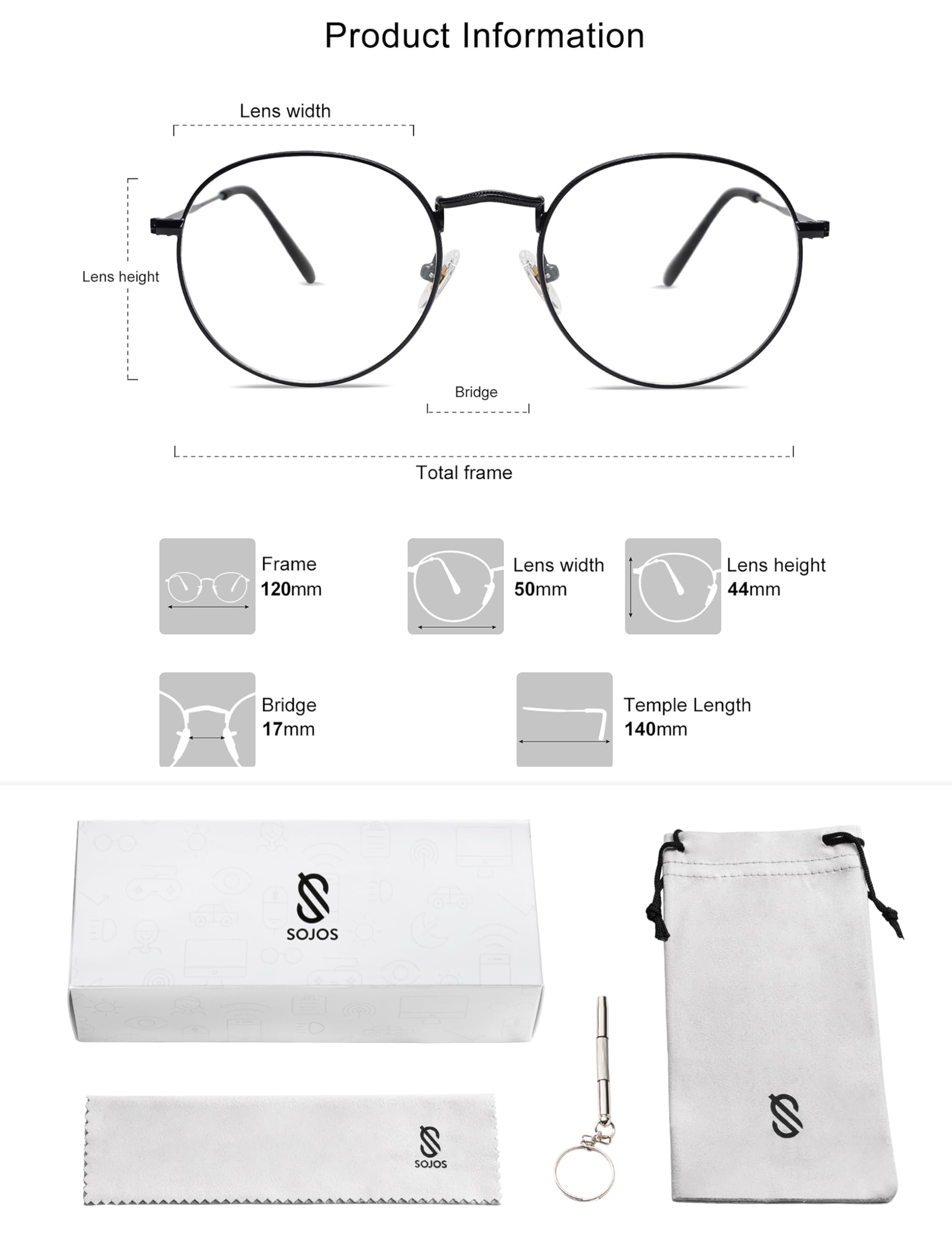 SOJOS Blue Light Blocking Computer Glasses Round Eyewear Anti Blue Light Lens Preppy Chic SJ5024 with Matte Black Frame/Anti-Blue Light Lens