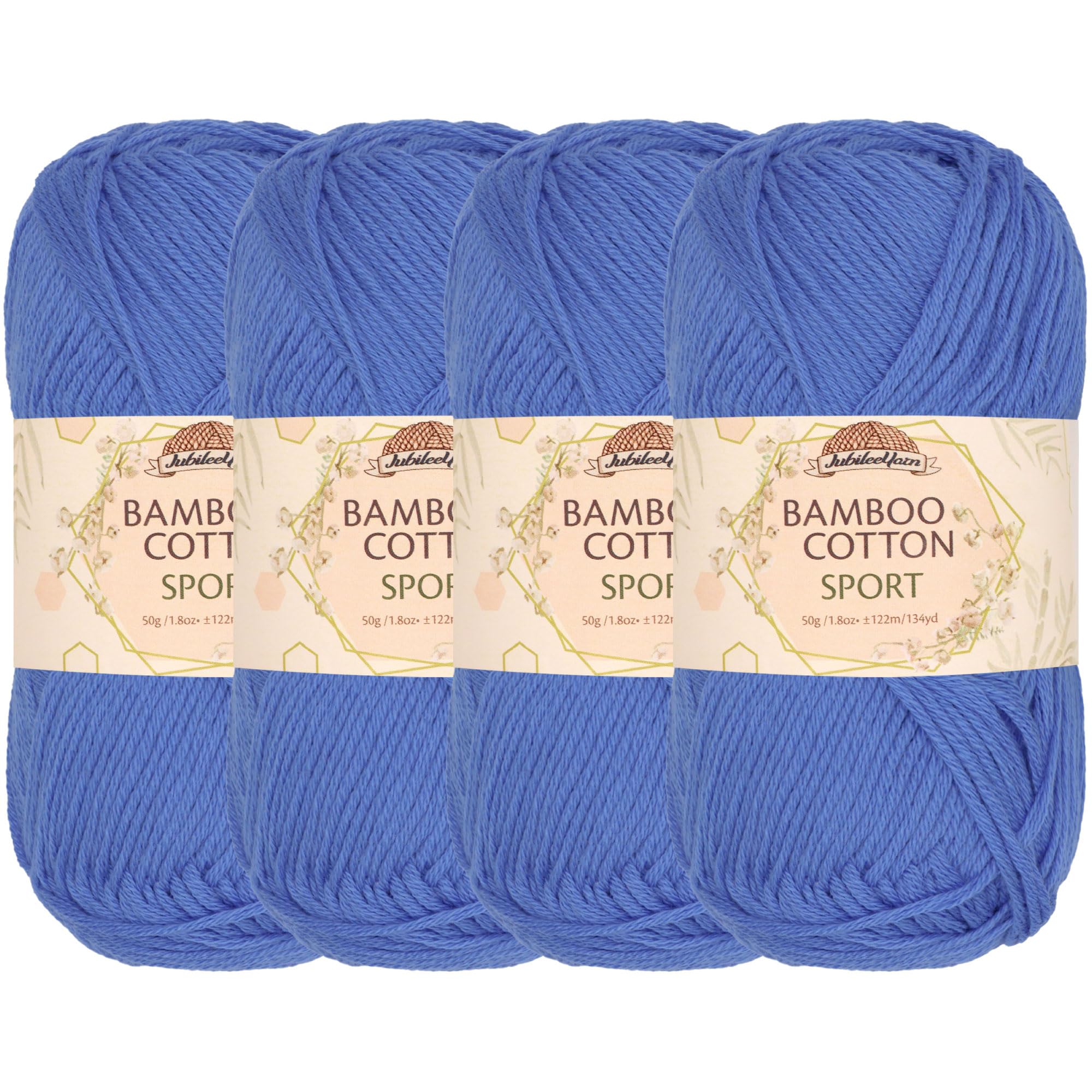 JubileeYarn Bamboo Cotton Sport Yarn - 50g/Skein - Dynasty Blue - 4 Skeins