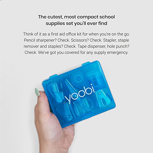 Yoobi Blue Mini Office Supply Kits - Mini School Supplies Kit - Includes Scissors, Mini Stapler, Staple Remover, Staples, Tape Dispenser & More - Cute School, Home or Office Supplies Kit (2-Pack)