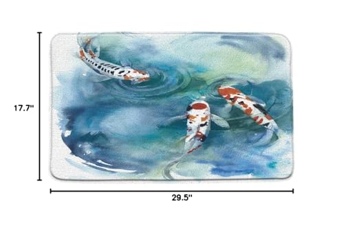 AMFD Koi Fish Bath Mat Red Asian Japanese Watercolor Koi in Pond Ink Painting Style Colorful Carp Fish Art Soft Bathroom Shower Mat Kitchen Rug Microfiber Memory Foam,18x30 Inch