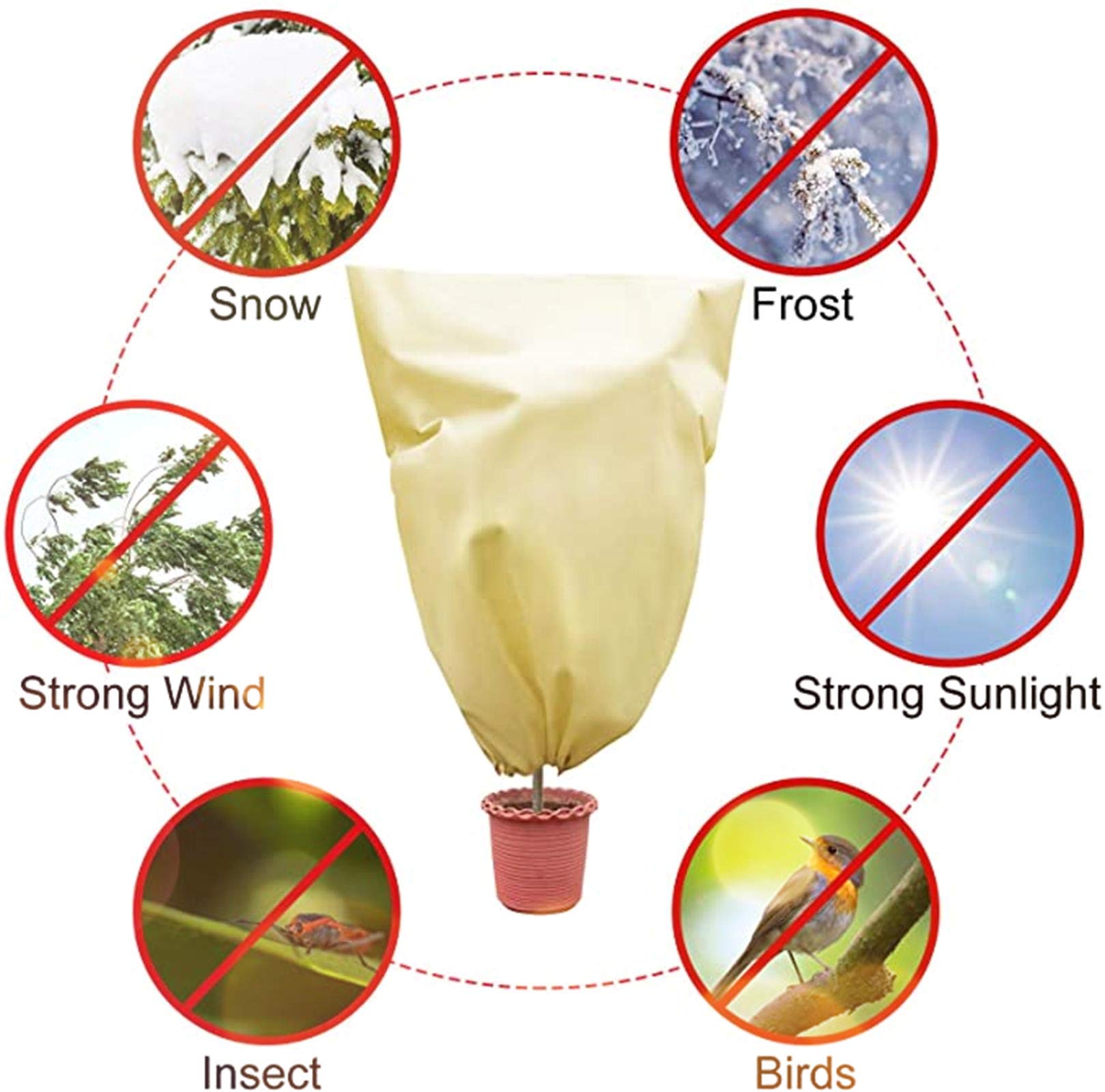 5 Packs Plant Covers Freeze Protection 22.8" Wx30.7 H 2.4oz Tree Cover for Fruit Shrubs Winter Protection Sun Pest Frost Cold with Drawstring Plants Bags Small