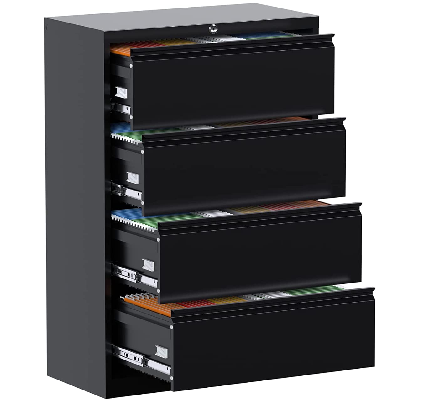 AOBABO 4 Drawer Lateral Steel File Organizing Cabinet with Locking System and Adjustable Hanging Bars for Letter/Legal Size Paper, Black