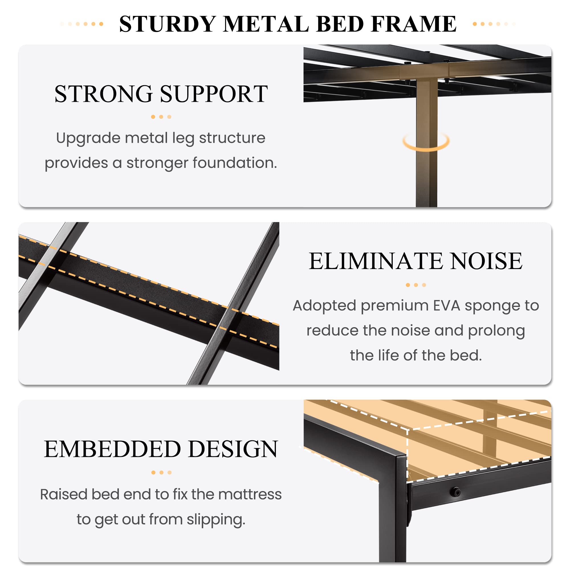 SHA CERLIN Full Size Metal Platform Bed Frame with Upholstered Button Tufted Headboard, Easy Assembly, Dark Grey