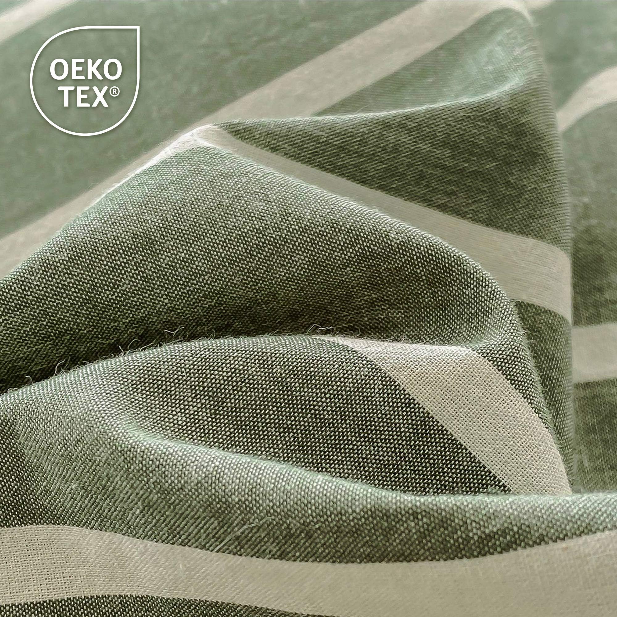 JELLYMONI Bedding Duvet Cover Twin Size - 100% Washed Cotton Linen Like Textured Striped Comforter Cover, 3 Pieces Breathable Soft Bedding Set with Button Closure (Green&White Stripe, Twin 68"x90")