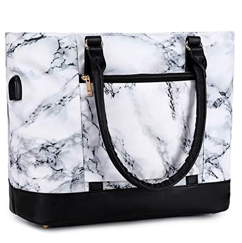 Large Tote Bag for Women Teacher Purse Work Bags 15.6 Inch Laptop Shoulder Handbags Briefcase Office Travel (Marble White)
