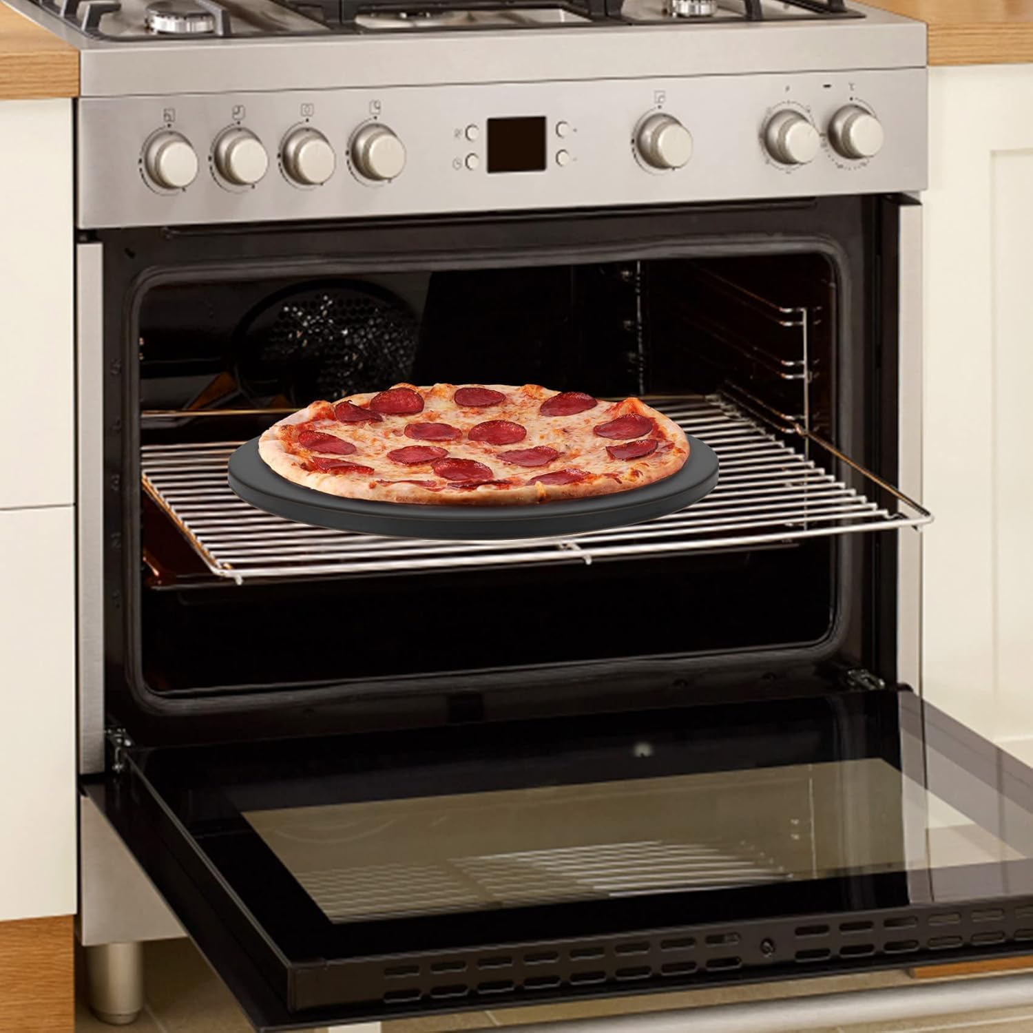 Onlyfire Round Pizza Grilling Stone for Oven, BBQ and Grill - 15” Non-Stick Black Ceramic Baking Stone for Pies, Pastry Bread, Calzone - Home Kitchen Accessories