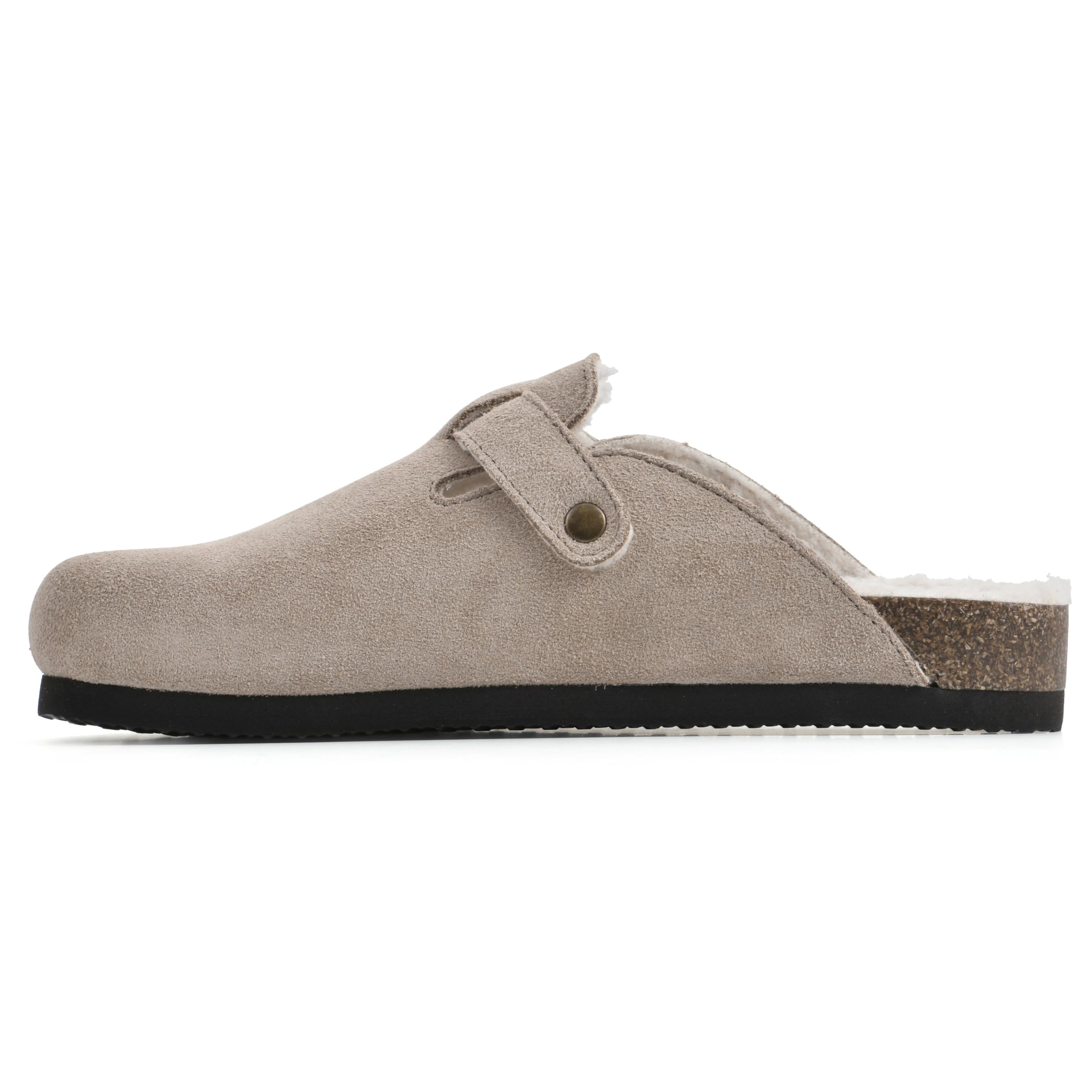 WHITE MOUNTAIN Shoes Bari Leather Footbeds Clog, Taupe/Suede W/Faux Fur, 7 M